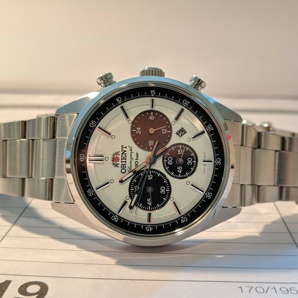 Orient Neo 70's WV0041TX Solar Chronograph Watch 42mm Panda Milky Whie ...