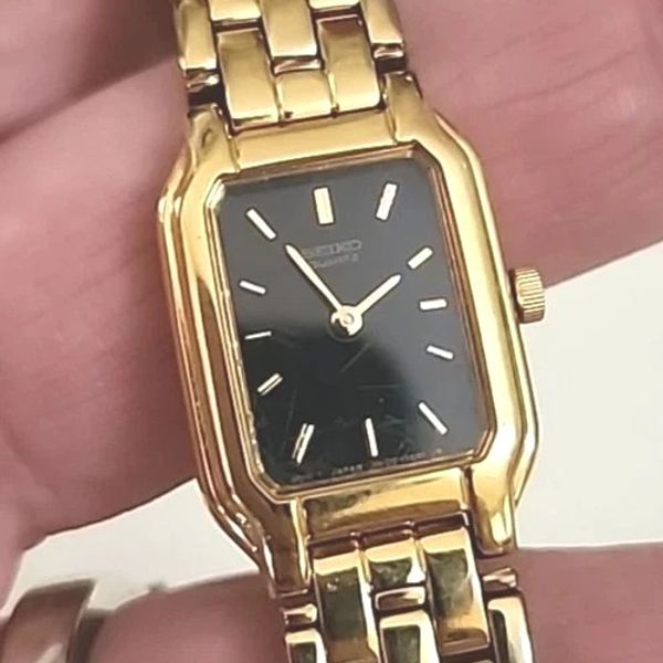 Women's Seiko Quartz Rectangle Gold Tone Stainless Steel Band Analog ...
