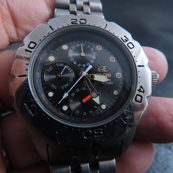 All Titanium Elgin Daydate 24 Hours 200M Quartz Men Watch | WatchCharts ...