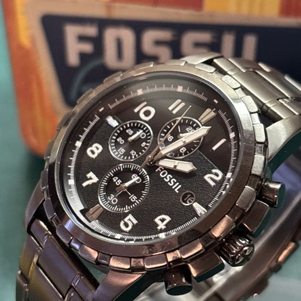 Fossil Fs4721 Men Smoke Grey Stainless Steel Analog Black Dial Wrist ...