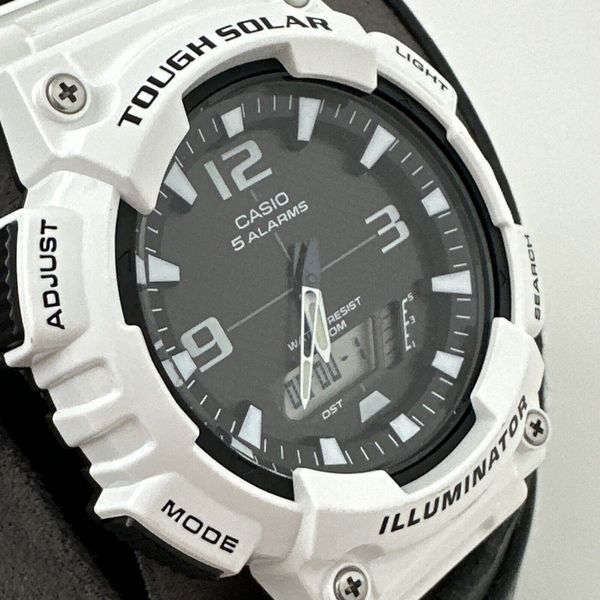 Casio Men's Solar World Time Black Dial White Resin Band 47mm Watch ...