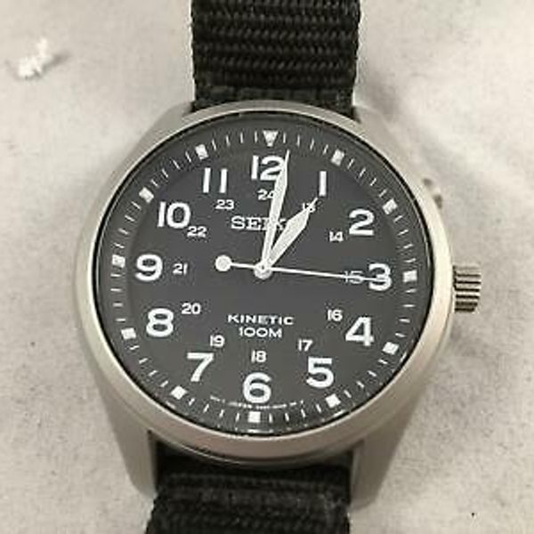 Men's Seiko Kinetic/Automatic SKA727 Field Military Pilot Watch 41mm ...