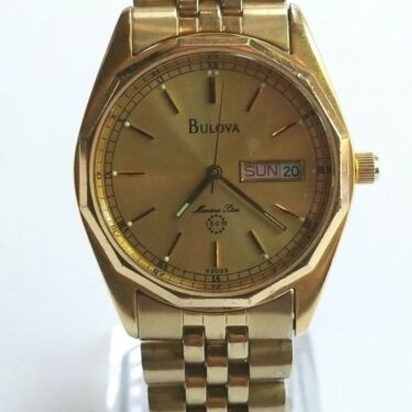 BULOVA VINTAGE MARINE STAR 100M MENS WRISTWATCH GOLD TONE G10 (PARTS ...