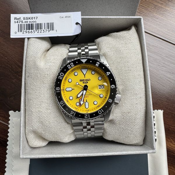 Seiko 5 Sports SSK017 Yellow Men's Automatic GMT Watch 4R34-00A0 100M ...