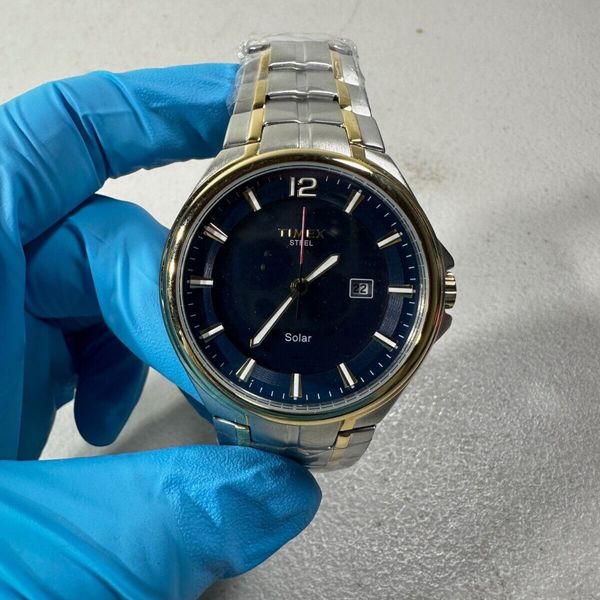 Timex Men's Watch TW2V39700 Solar Blue Dial Date Two Tone Stainless ...