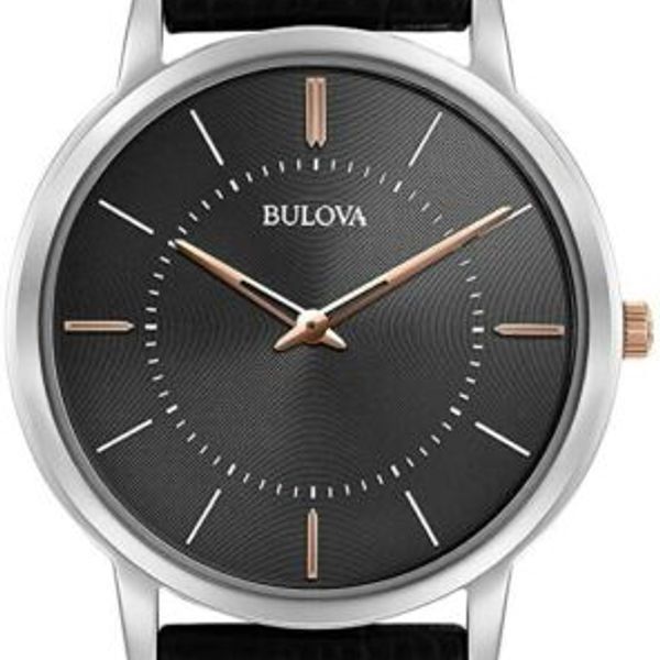 Bulova Classic Analog Quartz Grey Dial Black Leather Strap Men's Watch No 98A167 | WatchCharts ...