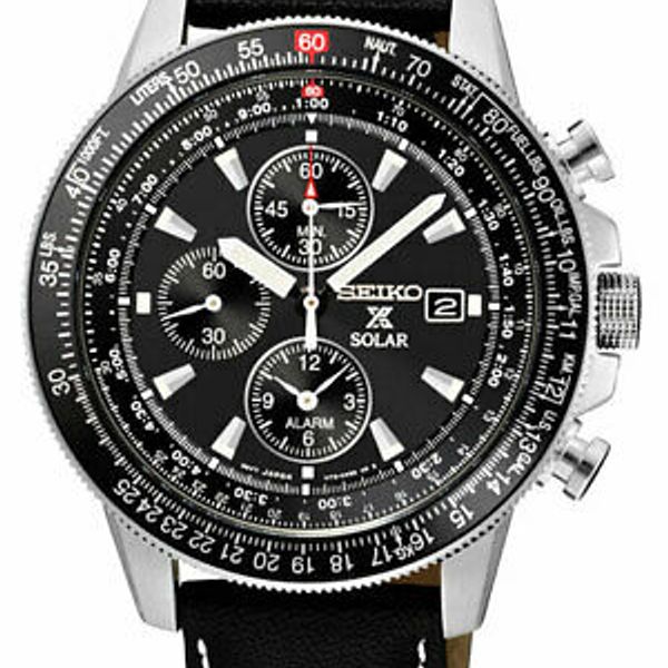 New Seiko Flightmaster Solar Powered Pilot Black Dial Watch SSC009 ...
