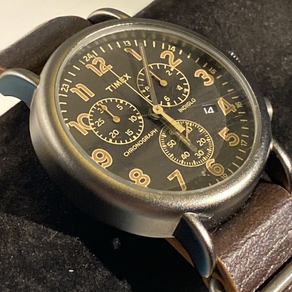 Timex Tw2P84000 Watch New Battery Chronograph Indiglo One Peace Leather ...