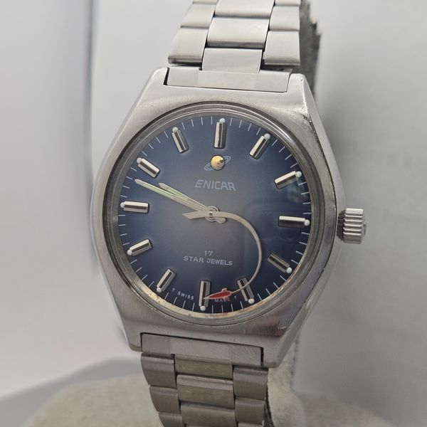 Vintage ENICAR men's manual wind watch Rocket second hand swiss 1970s ...