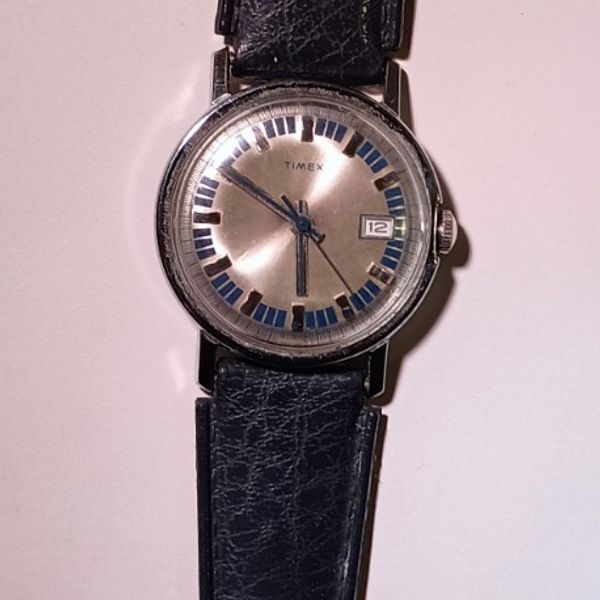 1974 Timex Mercury Manual Wind Fancy Blue Face Vintage Watch ...