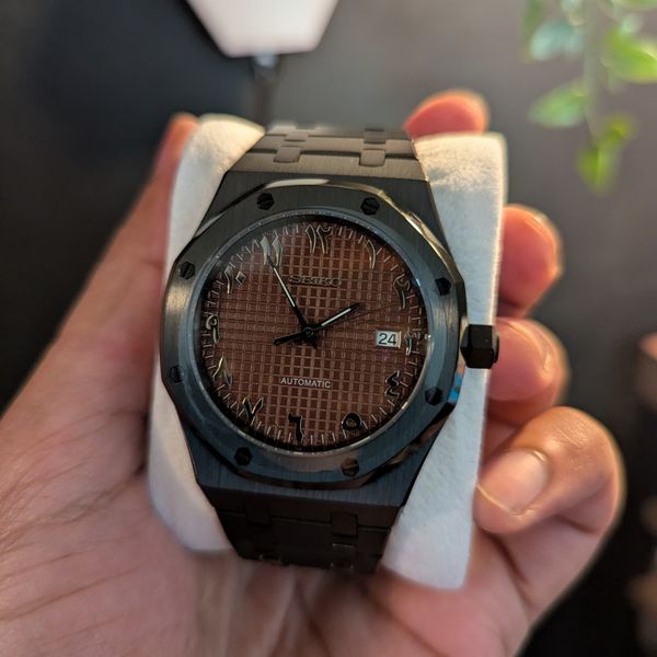 Black Seiko Men's Custom Mod AP Royal Oak Brown Arabic Dial ...