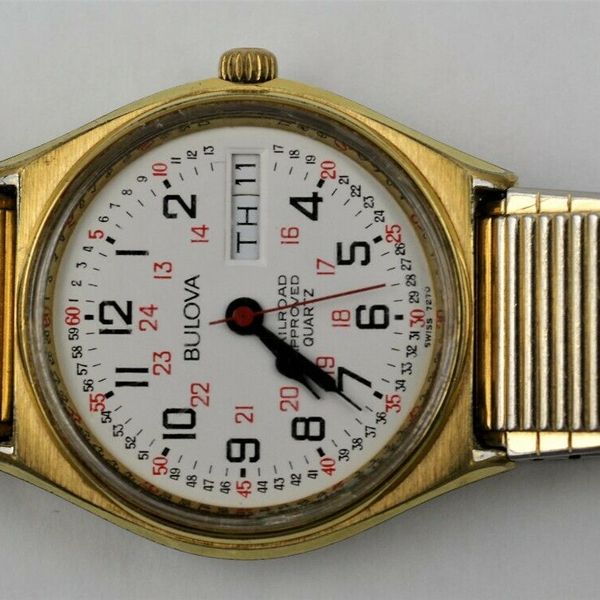 Vintage 1981 P1 Bulova Day Date Watch Railroad Approved Gold Tone New ...