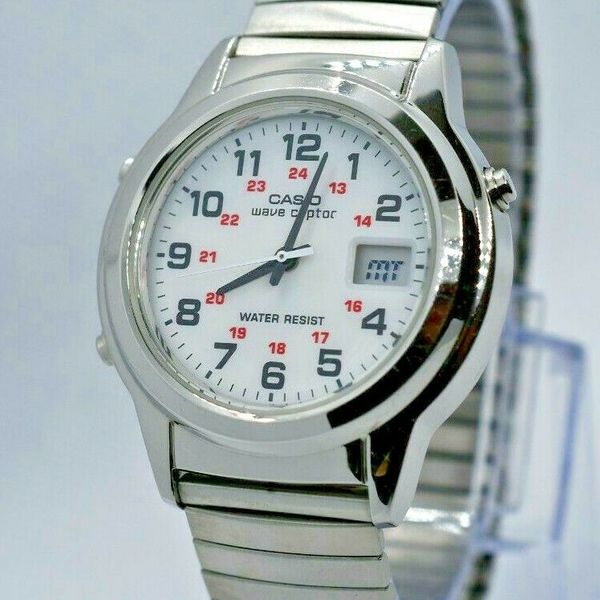 Men's CASIO Wave Ceptor WVQ-140A Stainless Steel Ana-Digi Watch, Silver ...