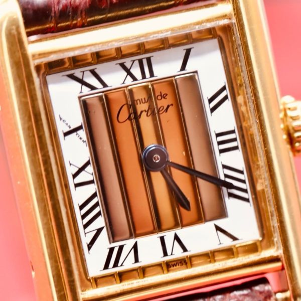 Circa 1980s Cartier Tank Vermeil â Must De Cartierâ Trinity Roman Dial ...