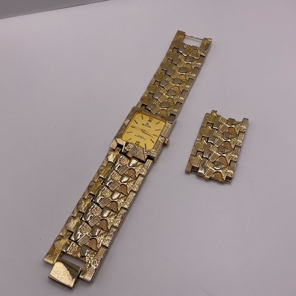 Vintage 1990s Men’s Bulova Gold Nugget Diamond Quartz 18k GP Swiss ...