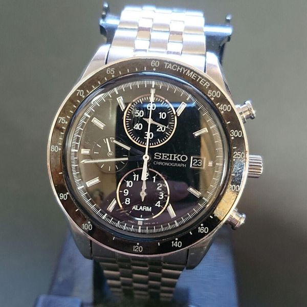 SEIKO 7T62-0JF0 black chronograph wristwatch men's analog quartz ...