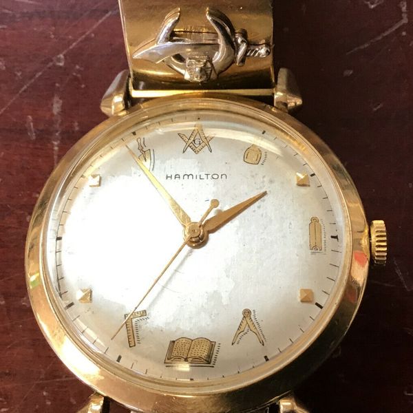 Vintage circa1950s HAMILTON MASONIC WRISTWATCH 10kt. Rolled Gold ...