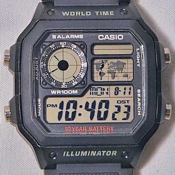 Casio AE1200WH-1A Men's Black Resin Strap World Time Chrono Alarm ...