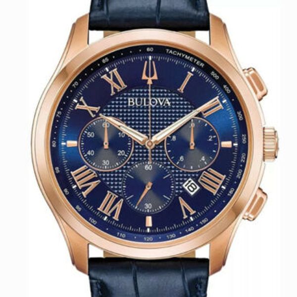 New Bulova 240177 Mens 97B170 Chronograph Wilton Blue Leather Strap ...
