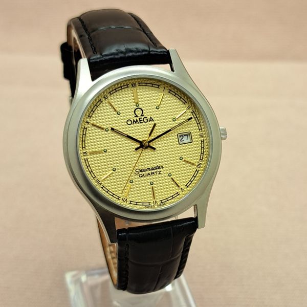 Vintage Omega Seamaster Golden Dial 1425 Date Quartz Men's Swiss Watch ...