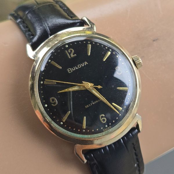 Vintage BULOVA Jet Clipper men's automatic watch 11AFAC Black dial 10K ...