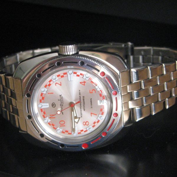 FSOT Vostok Amphibia Silver dial with orange markings in ministry case ...