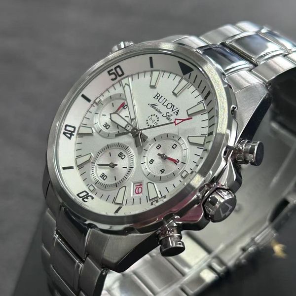 Classic Bulova Marine Star White Dial Men's Chronograph Quartz Watch ...