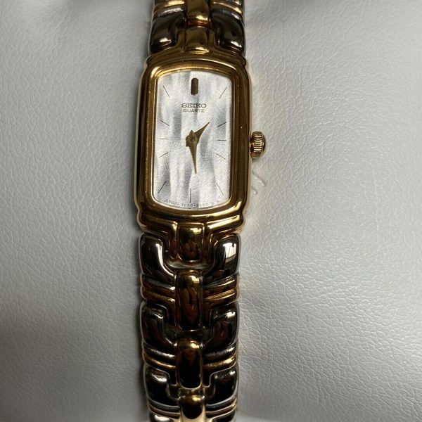 RARE Seiko Women's Dress Watch SZZ756 Rectangle Dial Two-Tone Gold ...