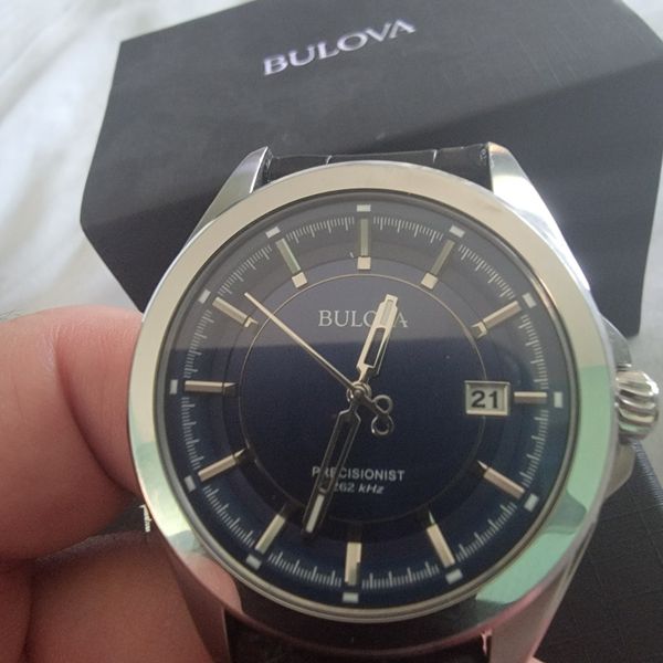 Bulova 96B257 Blue Dial Quartz Stainless Steel and Black Leather Men's ...
