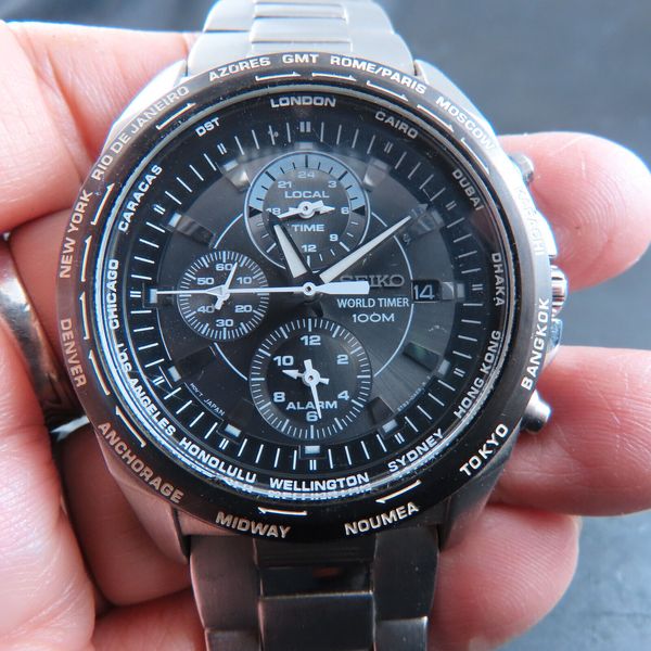 5T82 Japan Seiko World Time Quartz Men Watch For Part Or Repair ...