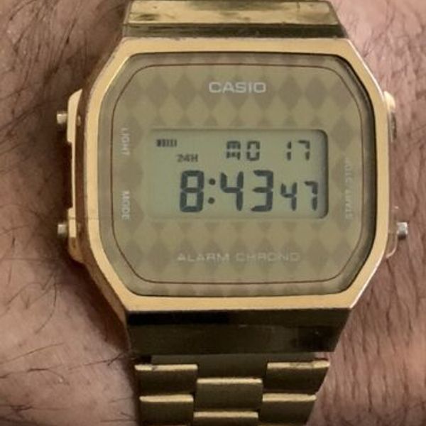 Men's CASIO Illuminator Gold Tone Alarm Chronograph Digital LCD Watch A ...