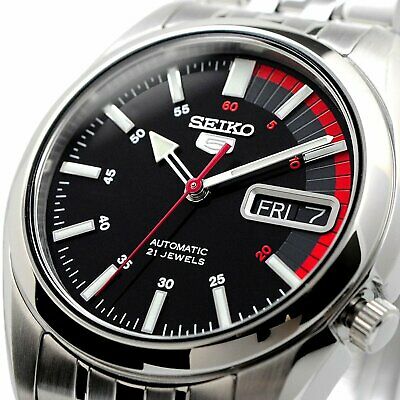 SEIKO 5 SNK375 SNK375K1 Automatic 21 Jewels Black Dial Stainless Steel ...