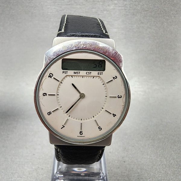 VTG Junghans Mega Watch Men 35mm White Dial Steel Analog Digital READ ...
