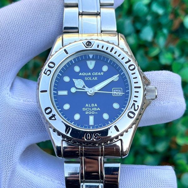 Vintage Seiko Alba Aqua Gear Solar Scuba 200M Diver Men's Quartz Watch ...