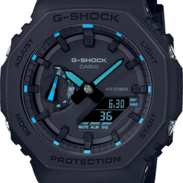 New Casio G-Shock GA2100-1A2 Neon Accent Blue Dial Resin Watch ...