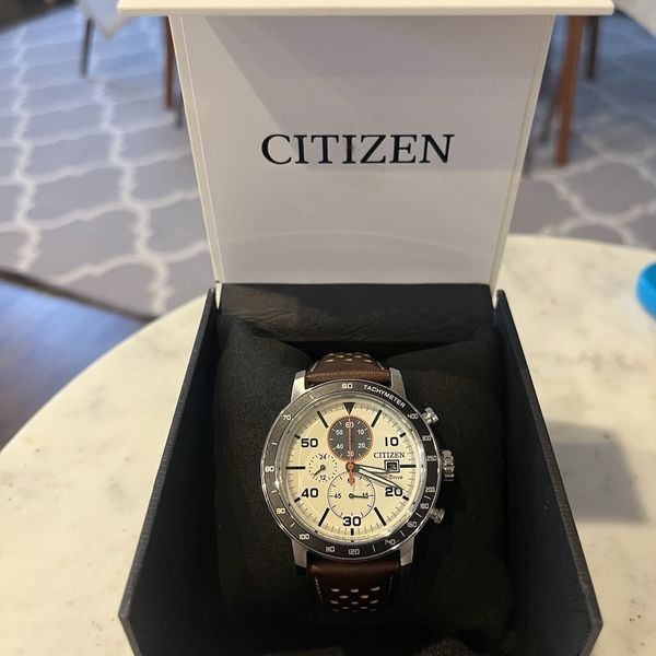 Citizen Eco-Drive Brycen 44mm Stainless Steel Brown Leather Strap Men's ...