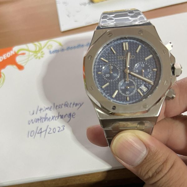 [WTS] SeikOak Blue Waffle Dial 42mm Custom Mod Chronograph watch ...