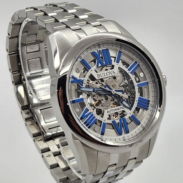Bulova Sutton Men's Automatic Skeleton Dial Silver Steel 43mm Watch ...