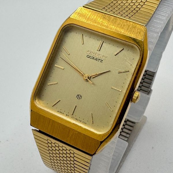 Vintage Orient Quartz Watch C75827 Men Gold Tone Rectangle Analog New ...