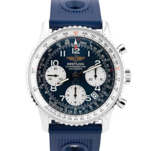 MINT Breitling Navitimer Chronograph 42mm Blue Stainless Steel Watch ...