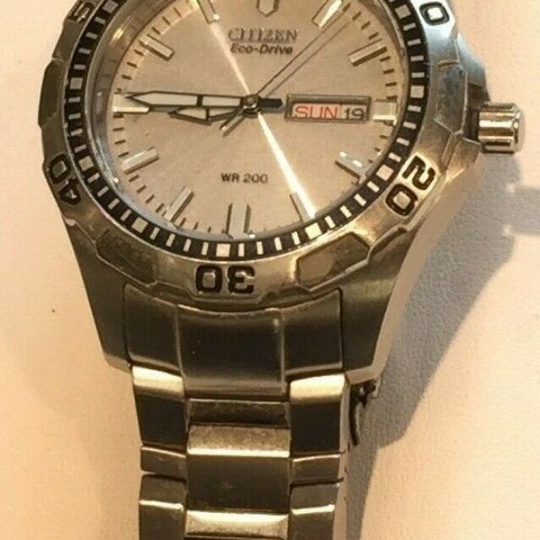 CITIZEN ECO-DRIVE E101-K006881 GRAY DIAL DATE/DAY STAINLESS WATCH ...