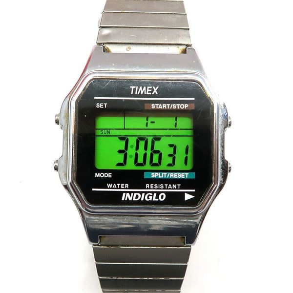 Vintage TIMEX indiglo Mens Quartz LCD Watch with Silver Stretch Band NEW BATTERY | WatchCharts ...