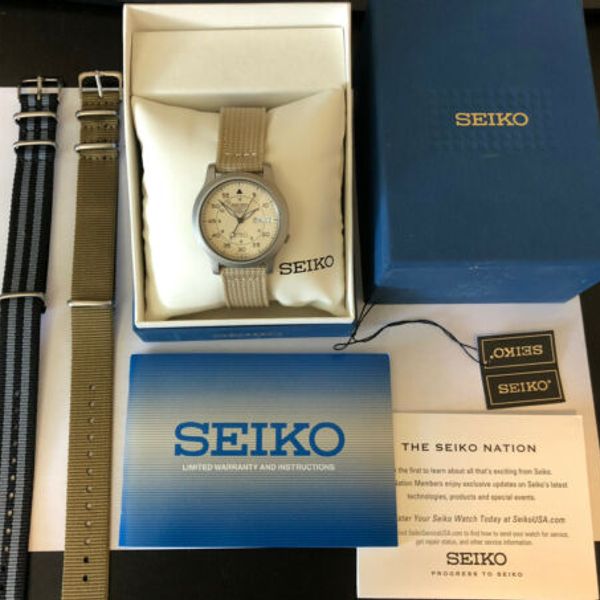 Seiko 5 Beige Watch SNK803 Complete with Two Additional Nato Straps ...
