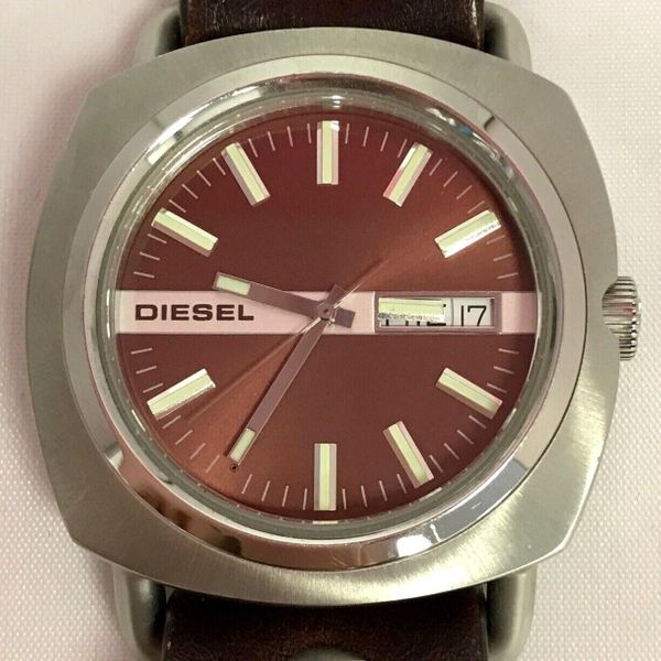 Diesel Watch DZ 2128 120801 Date Adjust Steel Large Curved Face Leather ...