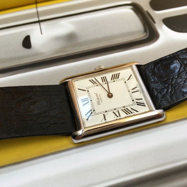 MEN'S CHOPARD TANK L.U.C 18K WHTE GOLD CASE SERVICED RARE CLASSIC WATCH ...