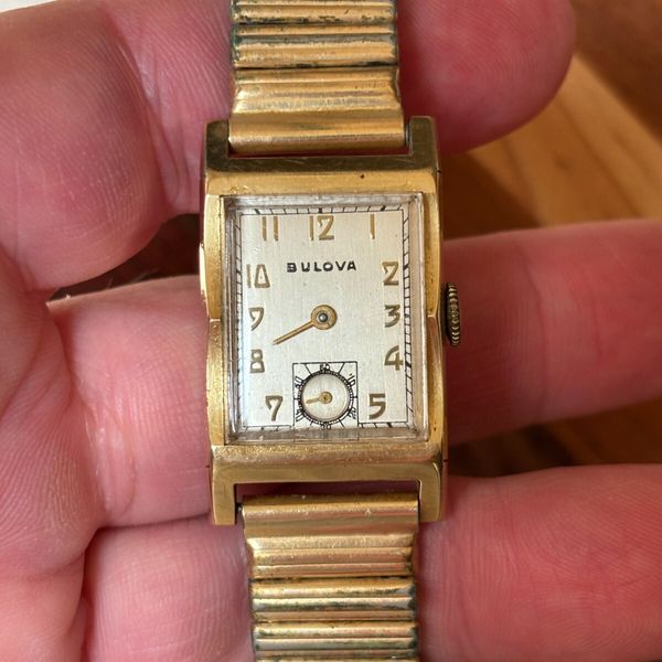 Vintage 1947 Bulova 14K Solid Gold Tank Watch Cal 7AK Runs, Missing ...