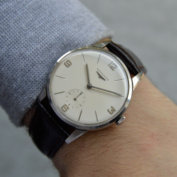 1960s Vintage Longines Mechanical Small Seconds Men's Watch Steel White ...