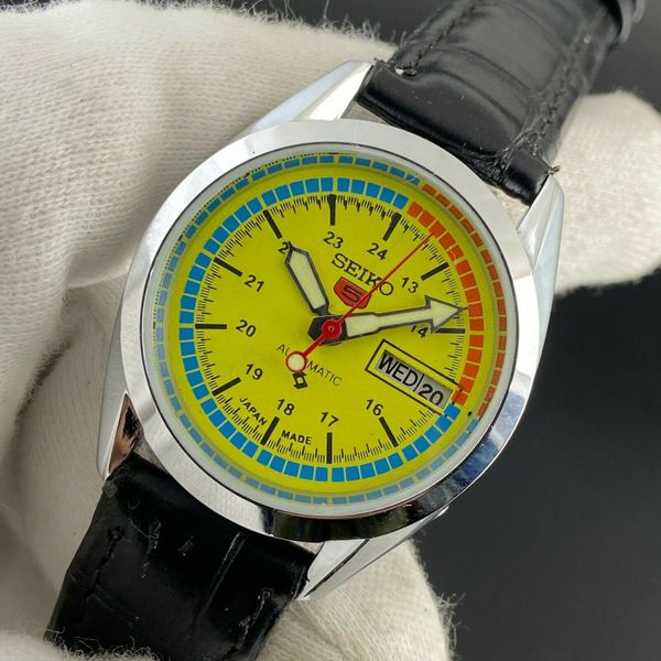 Vintage Seiko 5 Automatic Day-Date Men Cal.6309 Yellow Face Watch ...