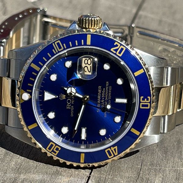 ROLEX 18 K / STAINLESS 16613 BLUE SUBMARINER 2006 NO HOLES ...