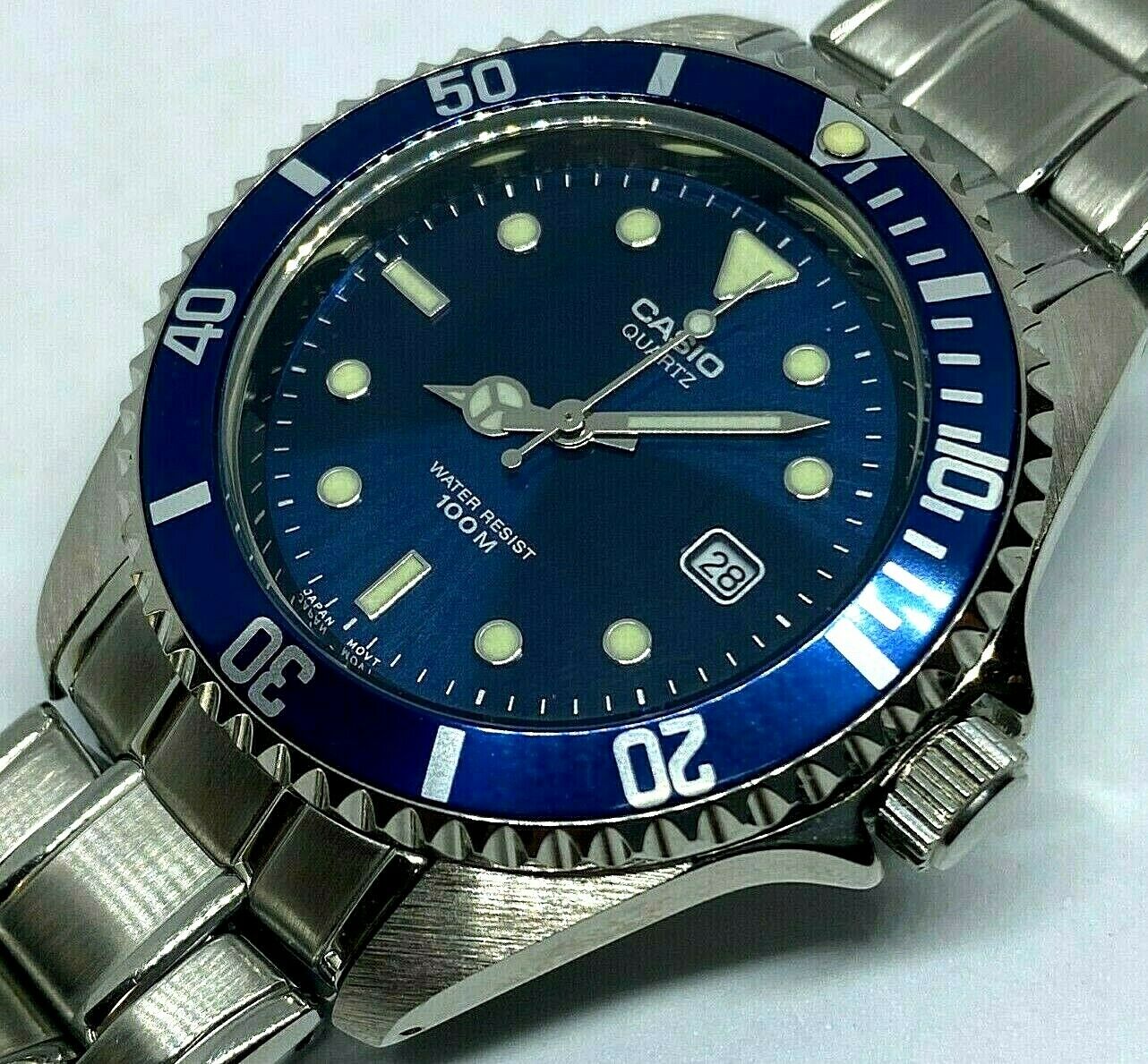 CASIO MTD-1010 Men 100m Moving Bezel Blue Analog Quartz Watch Hour~Date ...